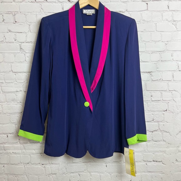 synari | Jackets & Coats | New Synari Navy Hot Pink Green Colorblock ...